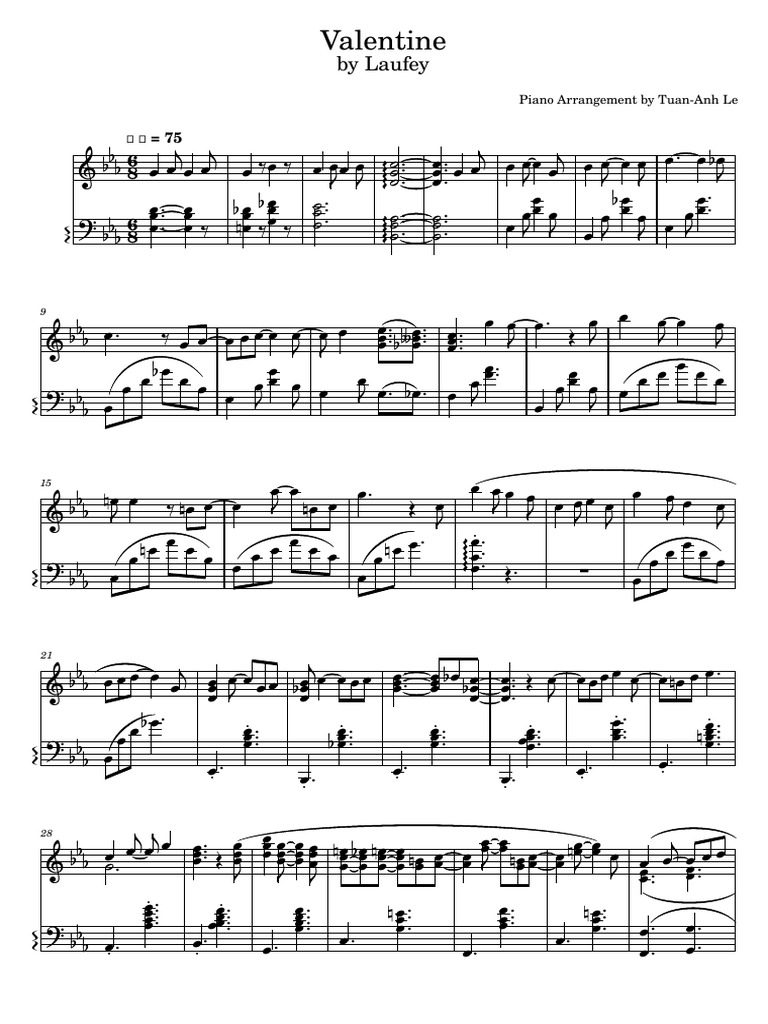 Valentine Laufey Arrangement For Solo Piano | PDF