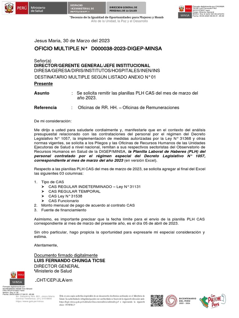 Oficio Multiple-000038-2023-Digep-Minsa Exp. Digep020230000102-1 | PDF