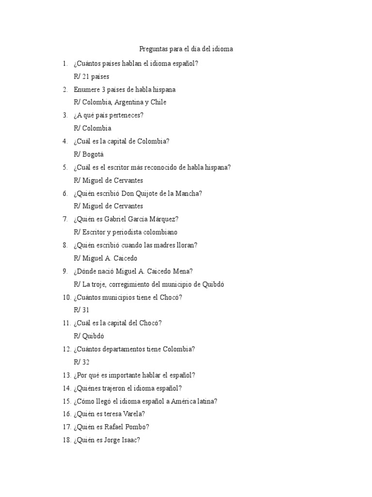 Preguntas para El Día Del Idioma.. | PDF | Gabriel García Márquez ...