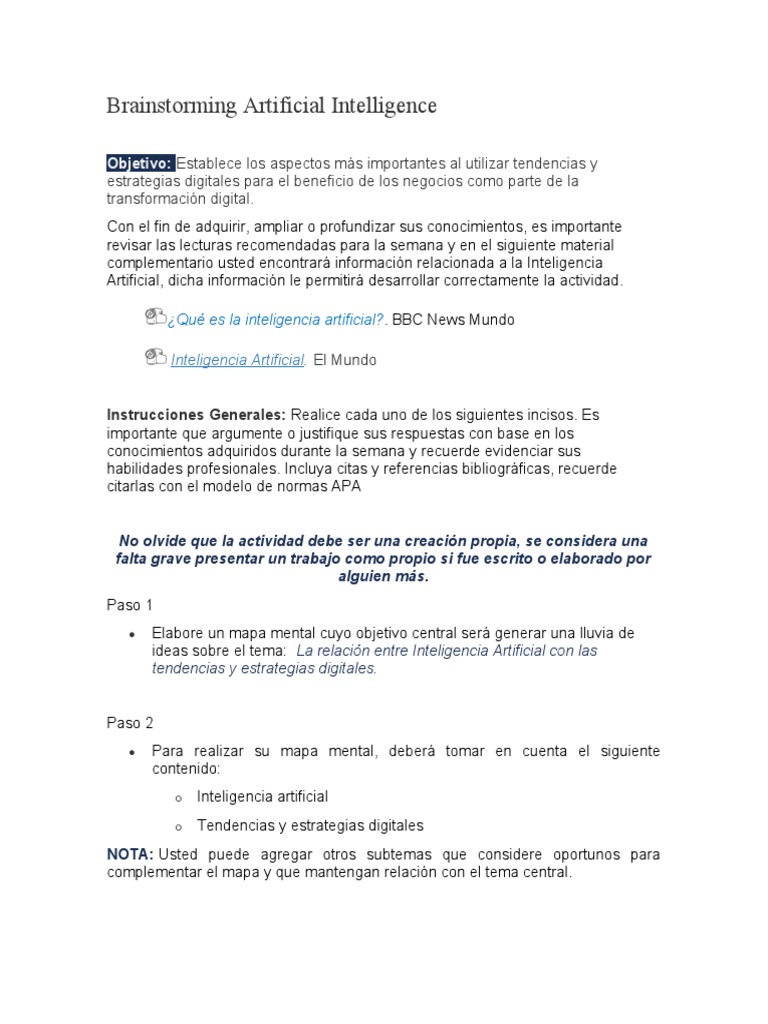 Brainstorming Artificial Intelligence | PDF | Inteligencia | Aprendizaje