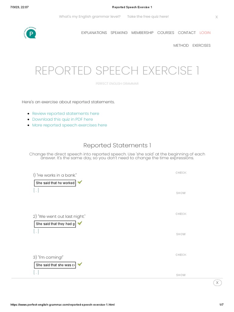Reported Speech Exercise 1 PDF | PDF | Linguistics