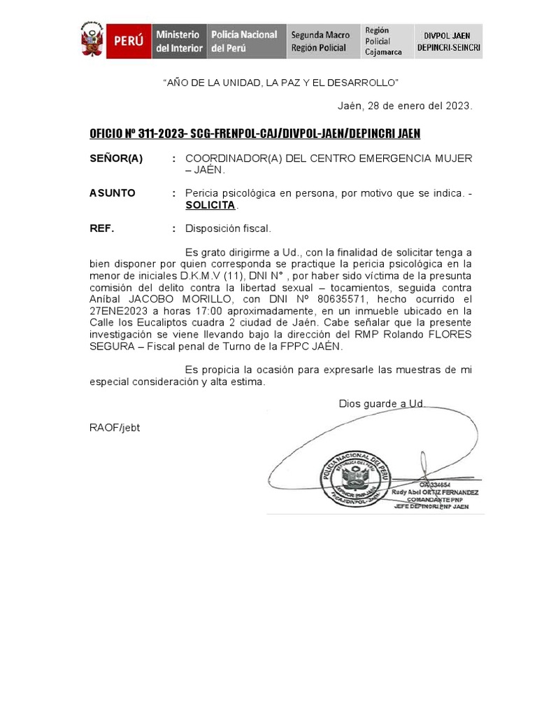 Oficio Cem Solicita Pericia Psicologica | PDF