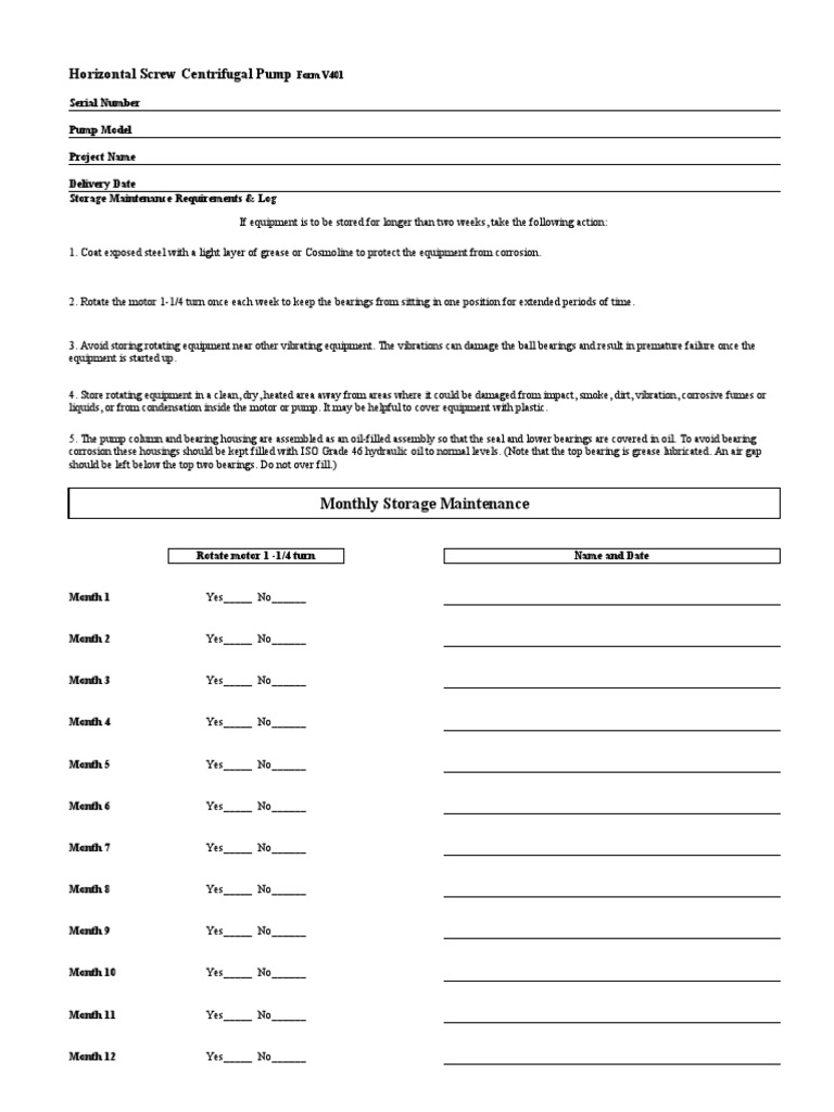 v401 Horizontal Screw Centrifugal Pump Maintenance Logbook | PDF ...