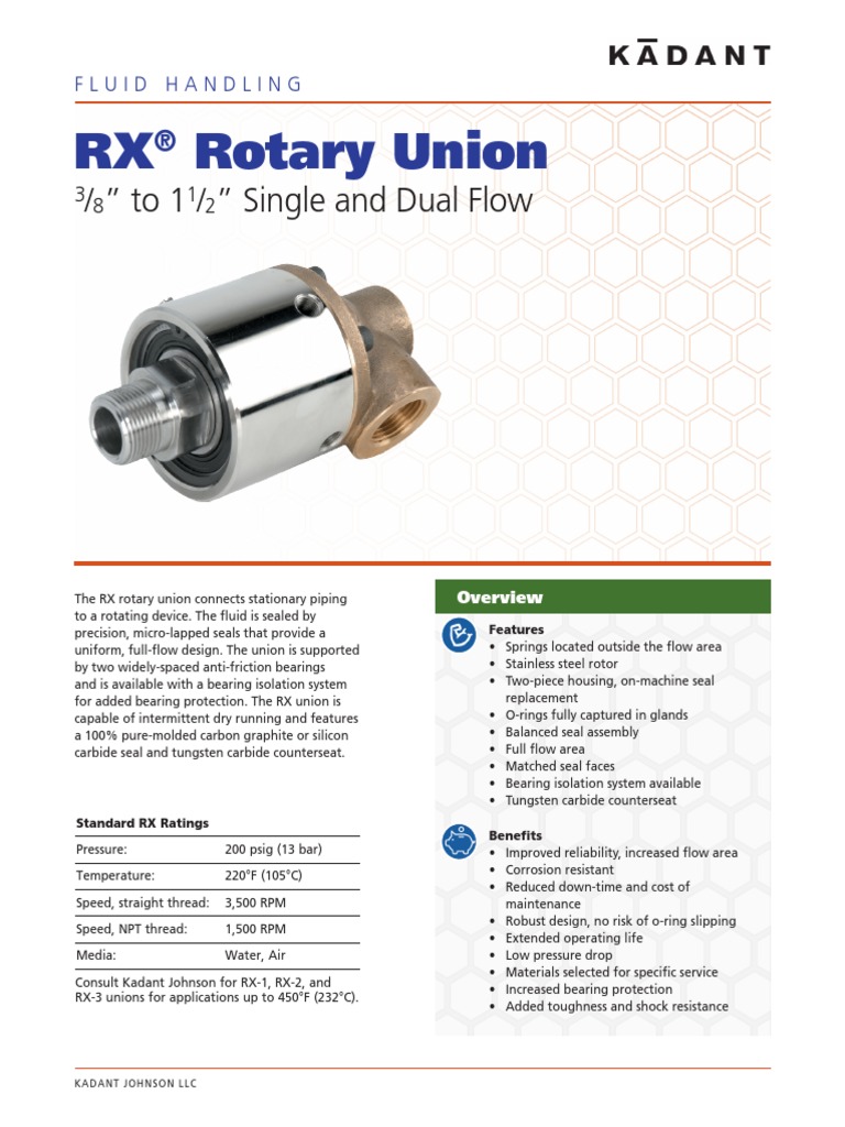 RX Rotary Union (3 - 8 - 1-1 - 2 - ) Single & Dual Flow Brochure | PDF | Bearing (Mechanical ...