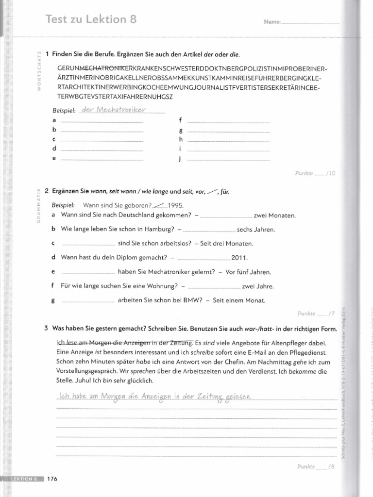 Schritte Plus Neu 2 Test Lektion 8 | PDF