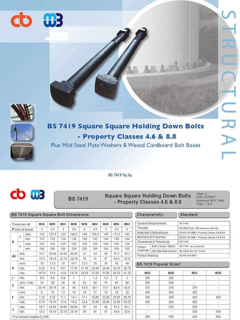 BS 7419 Square Holding Down Bolts Guide | PDF | Screw | Ultimate ...