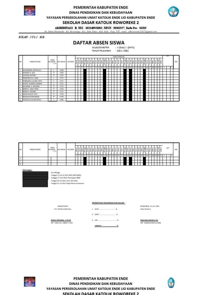 Absensi Siswa 2021-2022mmmm | PDF