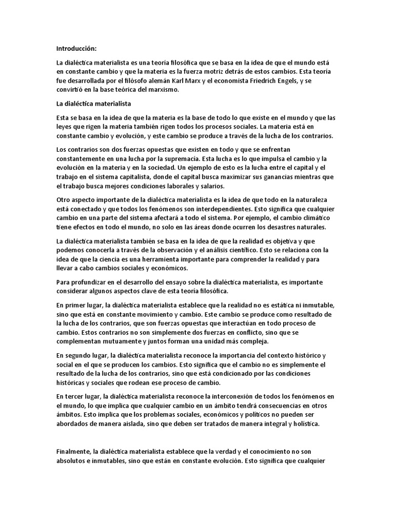 Ensayo Dialectica Materialista | PDF | Dialéctico | Materialismo