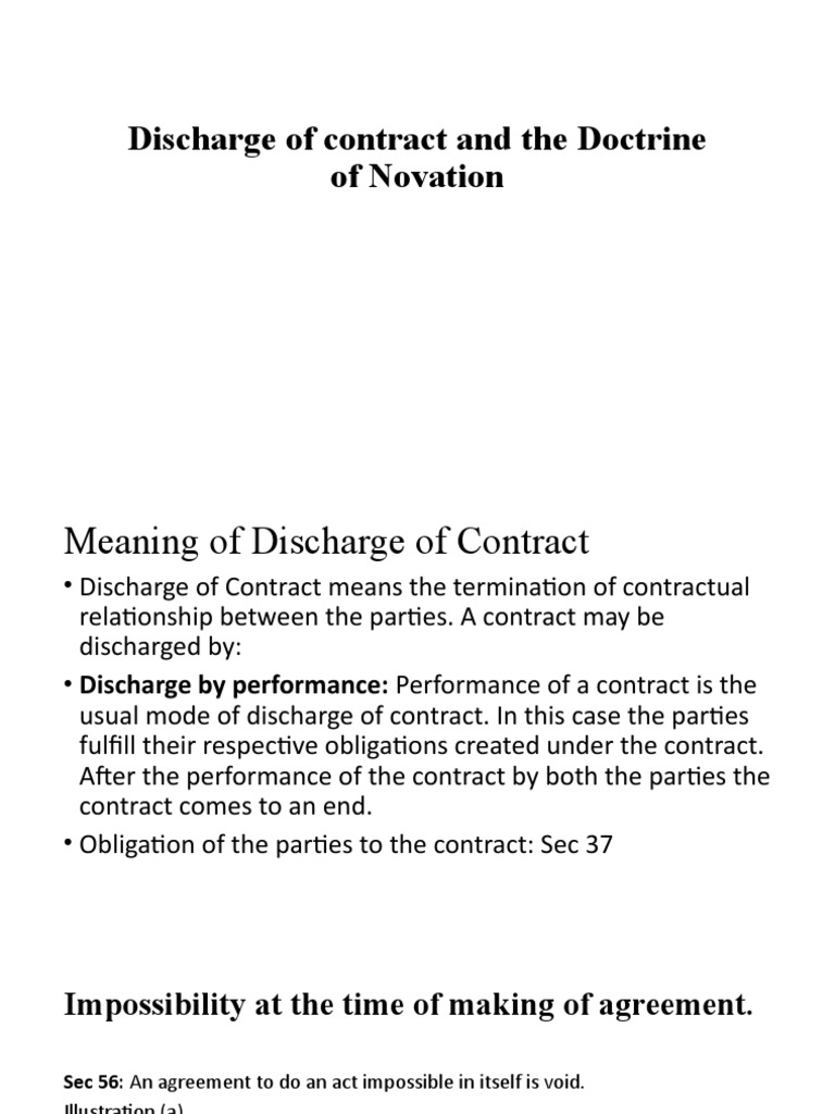 Discharge of Contract by Performance and Supervening Impossibility: An ...