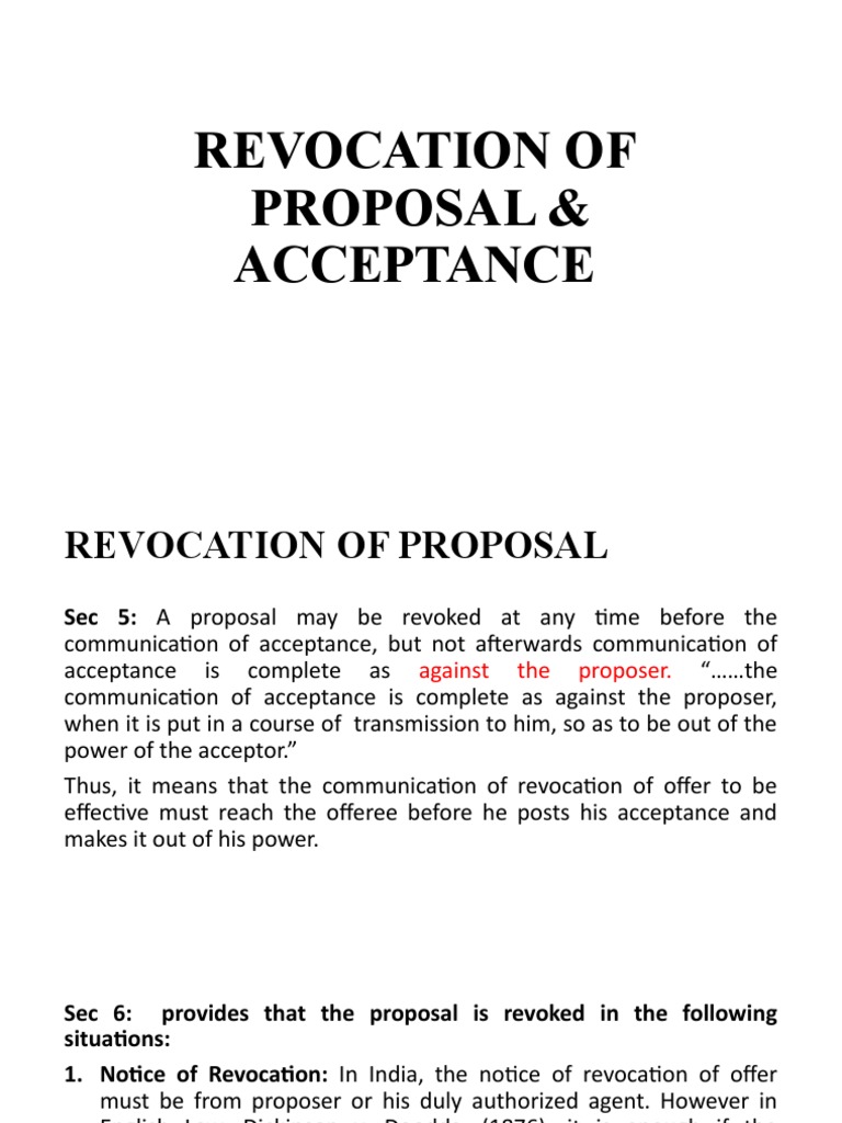 Revocation of Proposal & Acceptance Rules | PDF | Offer And Acceptance ...