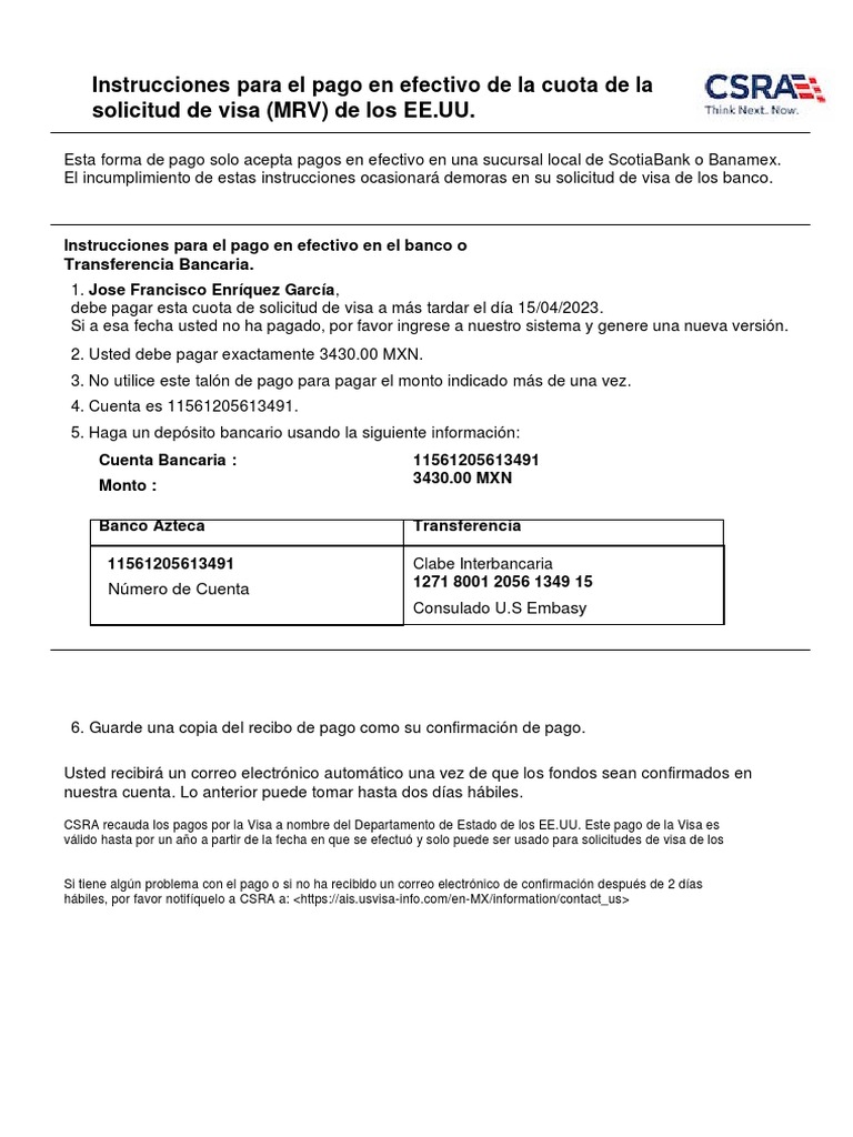 Instrucciones para El Pago en Efectivo de La Cuota de La Solicitud de ...