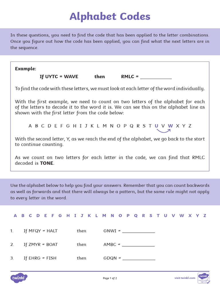 Alphabet Codes: Example: If Uytc Wave Then RMLC | Download Free PDF ...