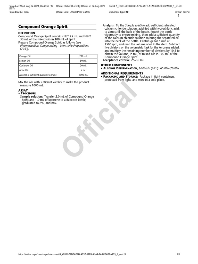 Compound Orange Spirit Preparation Guide | PDF | Chemical Substances ...