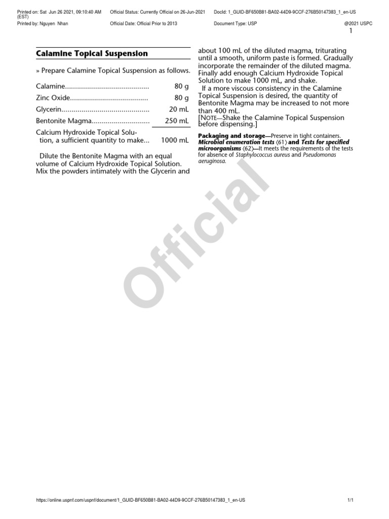 30 Calamine Topical Suspension Pdf Chemical Elements Chemistry