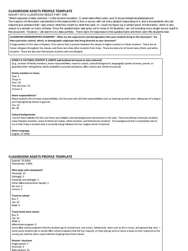 Classroom Assets Profile - Level 3 | PDF