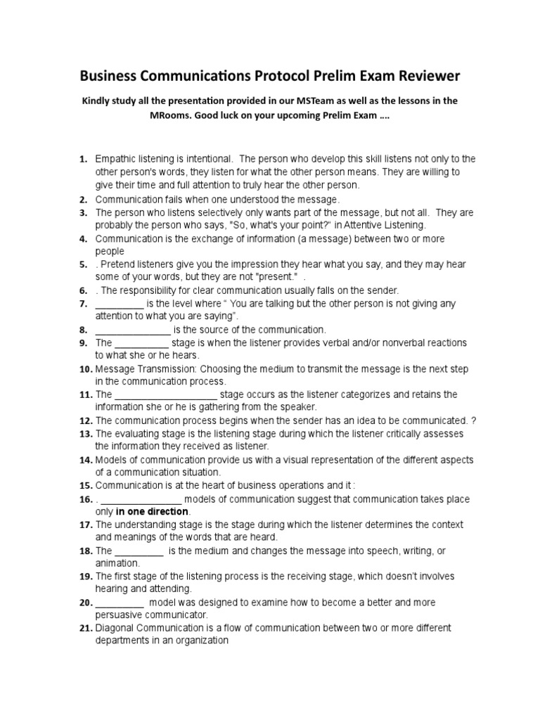 Business Communication Exam Guide | PDF | Communication | Psychology