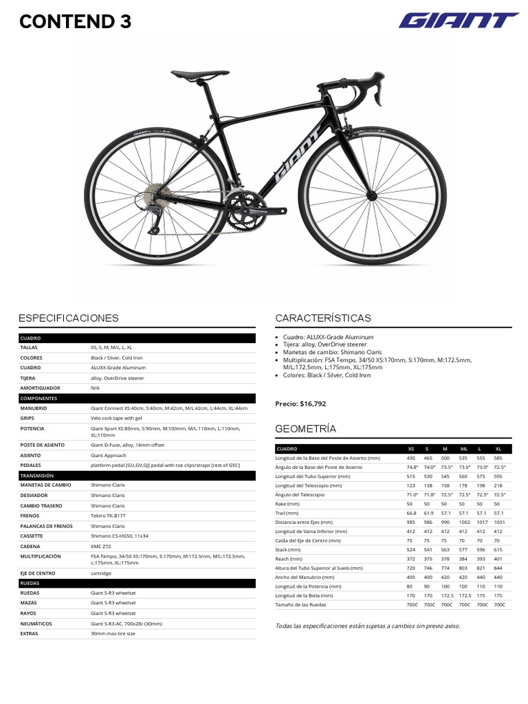 Especificaciones de Giant Contend 3 | PDF