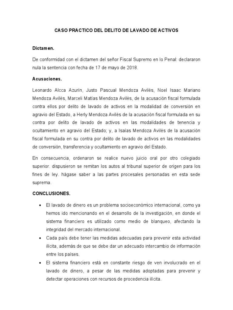 Caso Practico Del Delito de Lavado de Activos | PDF | Lavado de dinero | Gobierno
