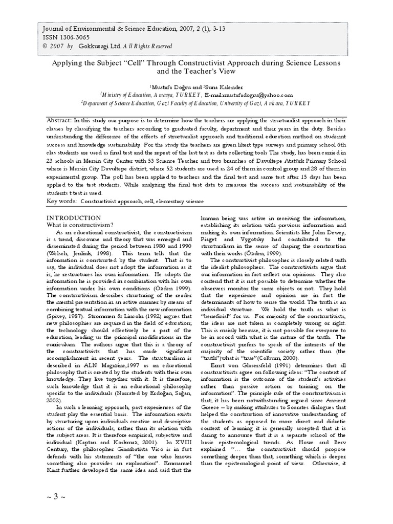 Applying The Subject Cell Through Constructivist Approach During Science Lessons And The