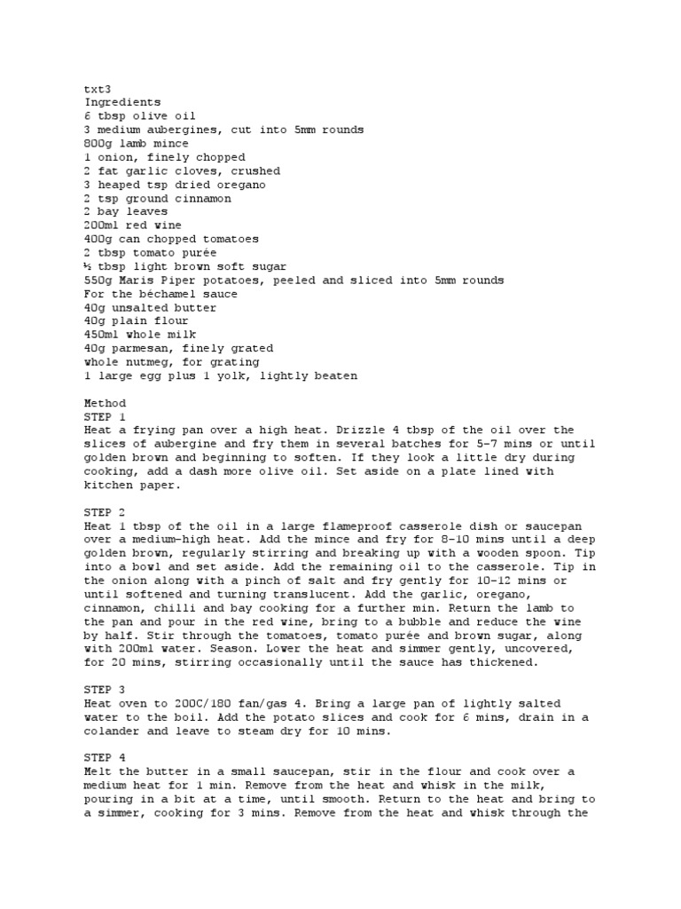 Classic Moussaka Recipe | PDF | Eggplant | Cooking