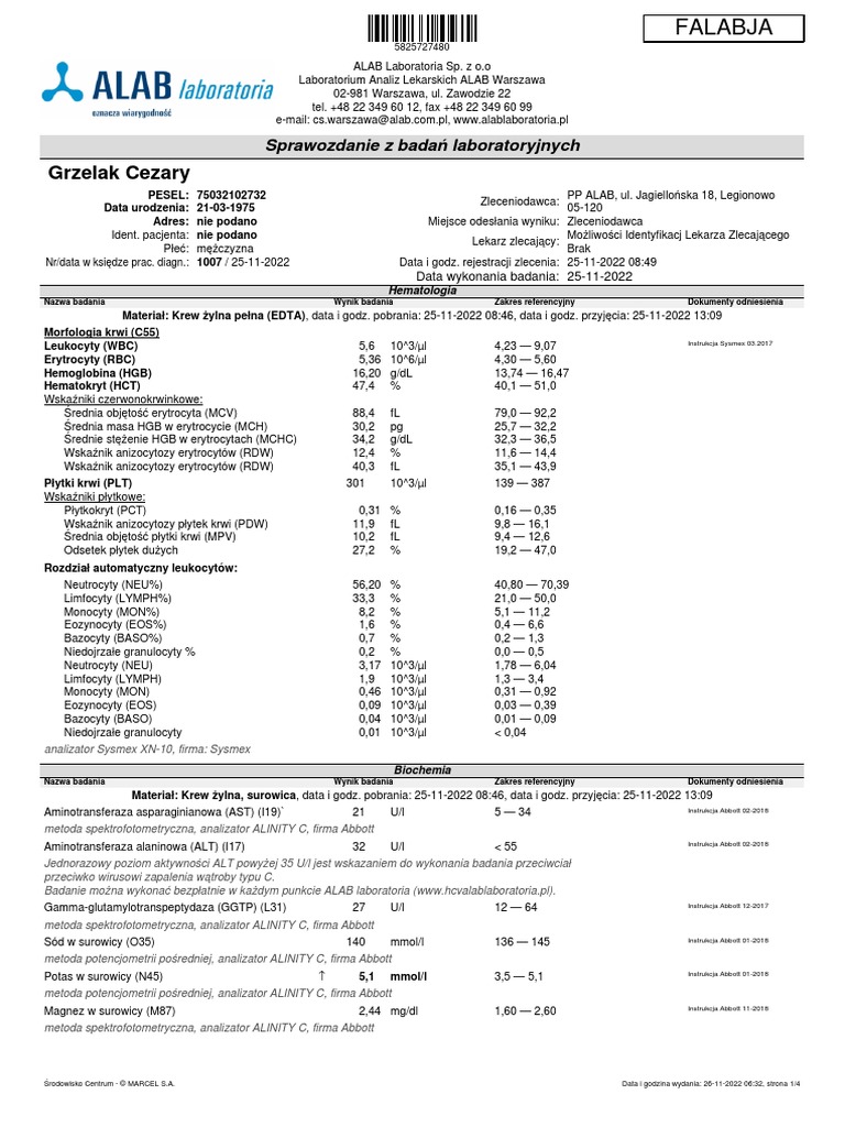 Grzelak Cezary: Sprawozdanie Z Badań Laboratoryjnych | PDF