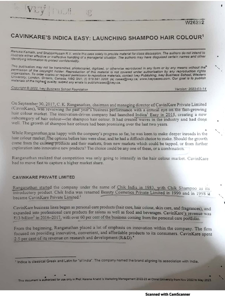 Cavinkare's Indica Easy Case | PDF