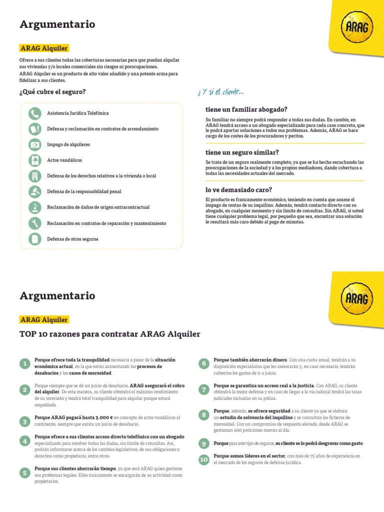 Argumentario ARAG Alquiler | PDF | Seguro | Desalojo