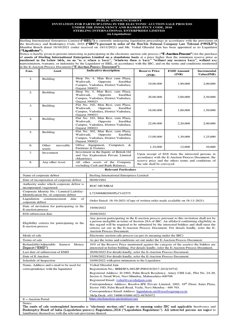 E-Auction Notice - 19-08-2022 | PDF | Auction | Taxes