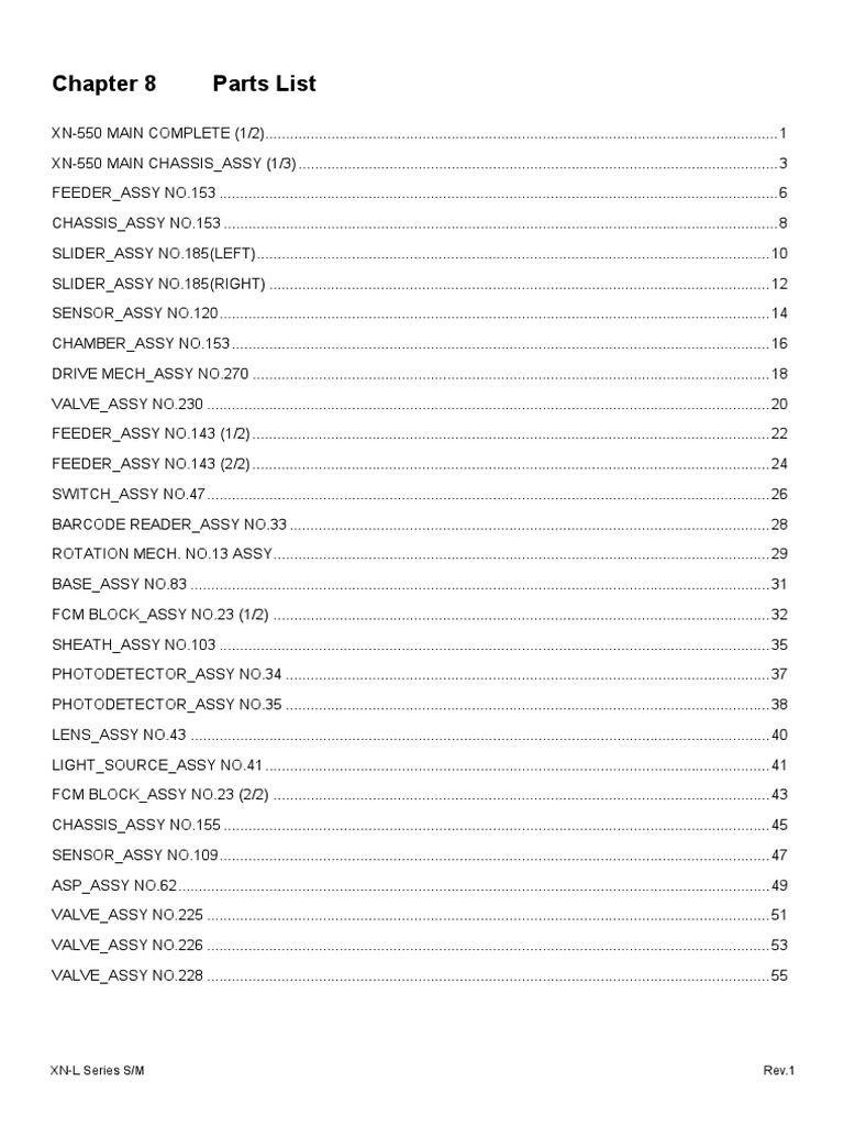 XN-L Series Parts List Overview | PDF | Screw | Washer (Hardware)