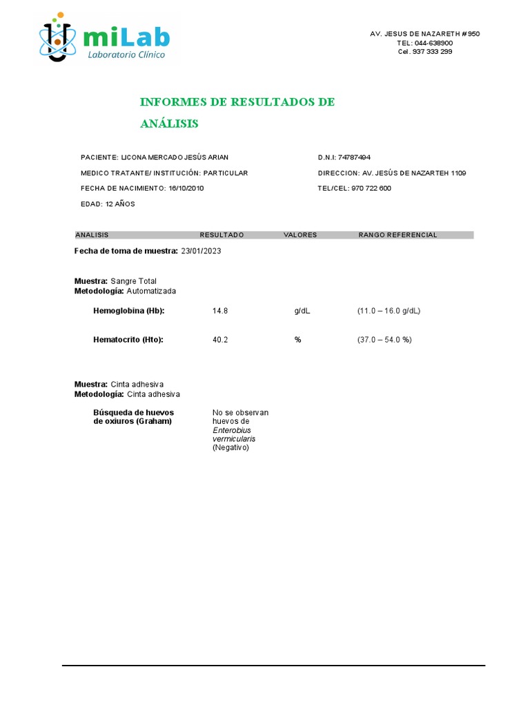 Informes de Resultados de Análisis | PDF