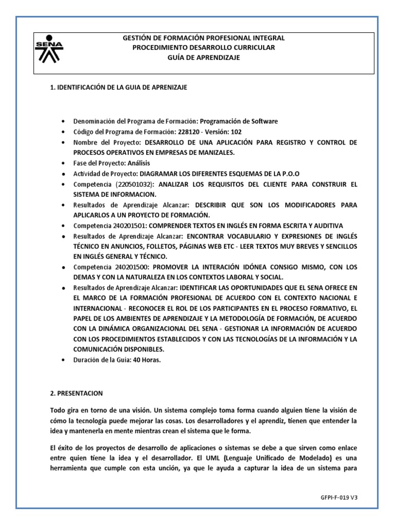 13.GFPI-F-019 Formato Guia de Aprendizaje ANALISIS UML | PDF | Lenguaje de programación ...
