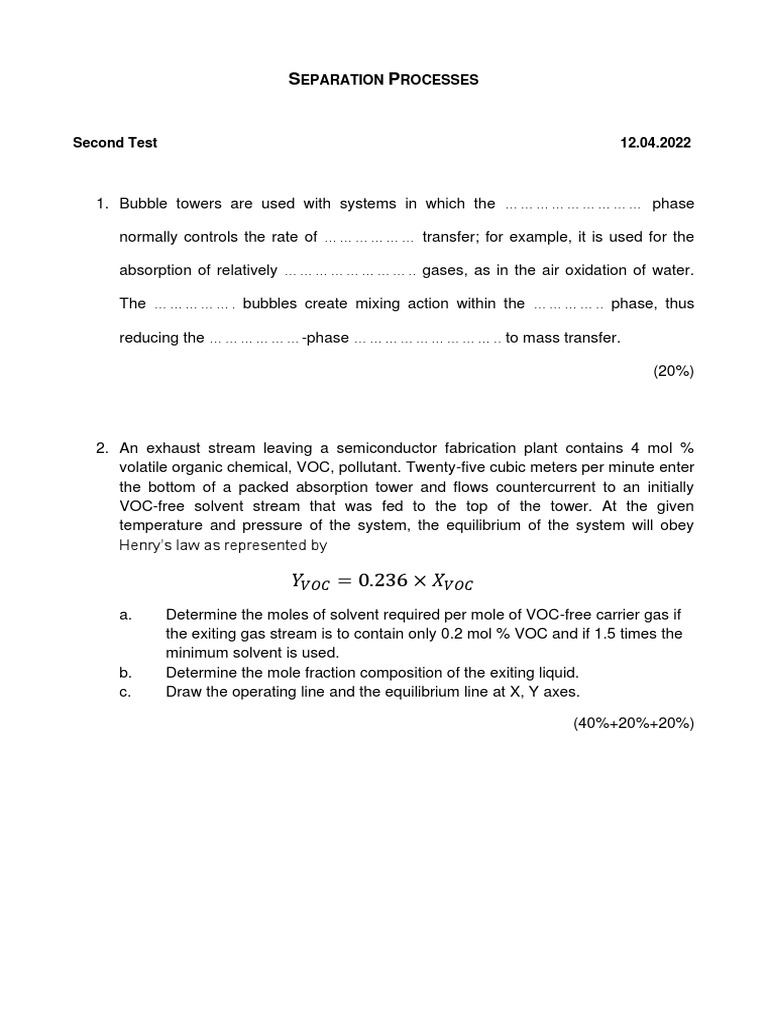 Separation Process Test | PDF