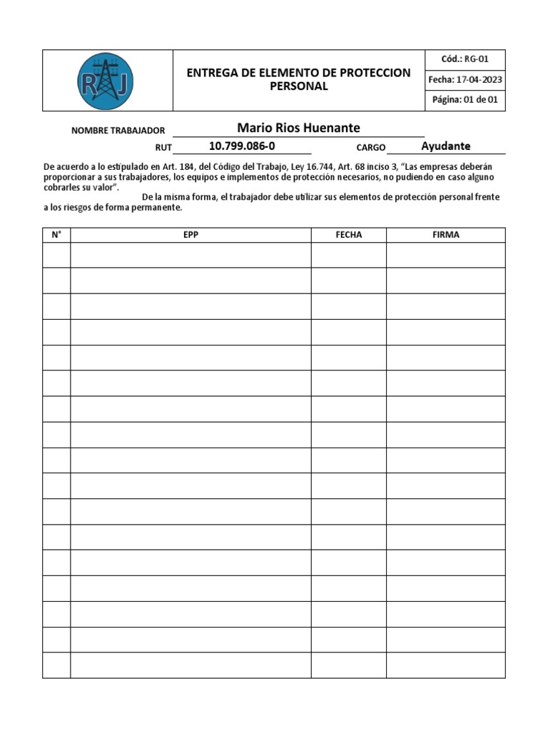 Formato Entrega Epp | PDF