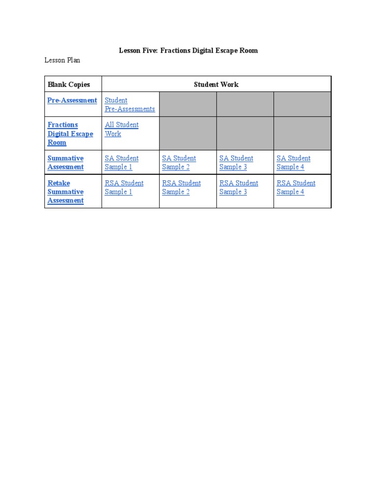 Lesson Five Fractions Digital Escape Room Overview | PDF