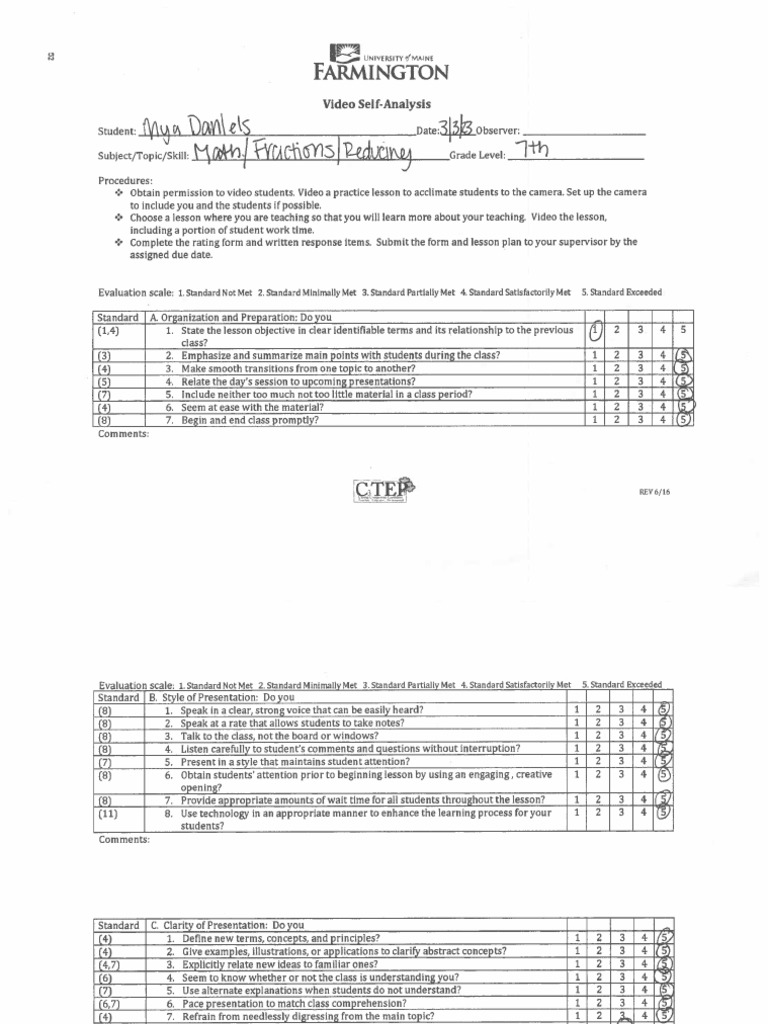 Video Self-Analysis Form | PDF