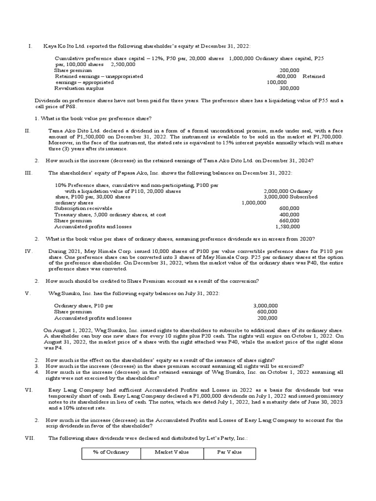 Shareholders Equity | PDF | Dividend | Preferred Stock