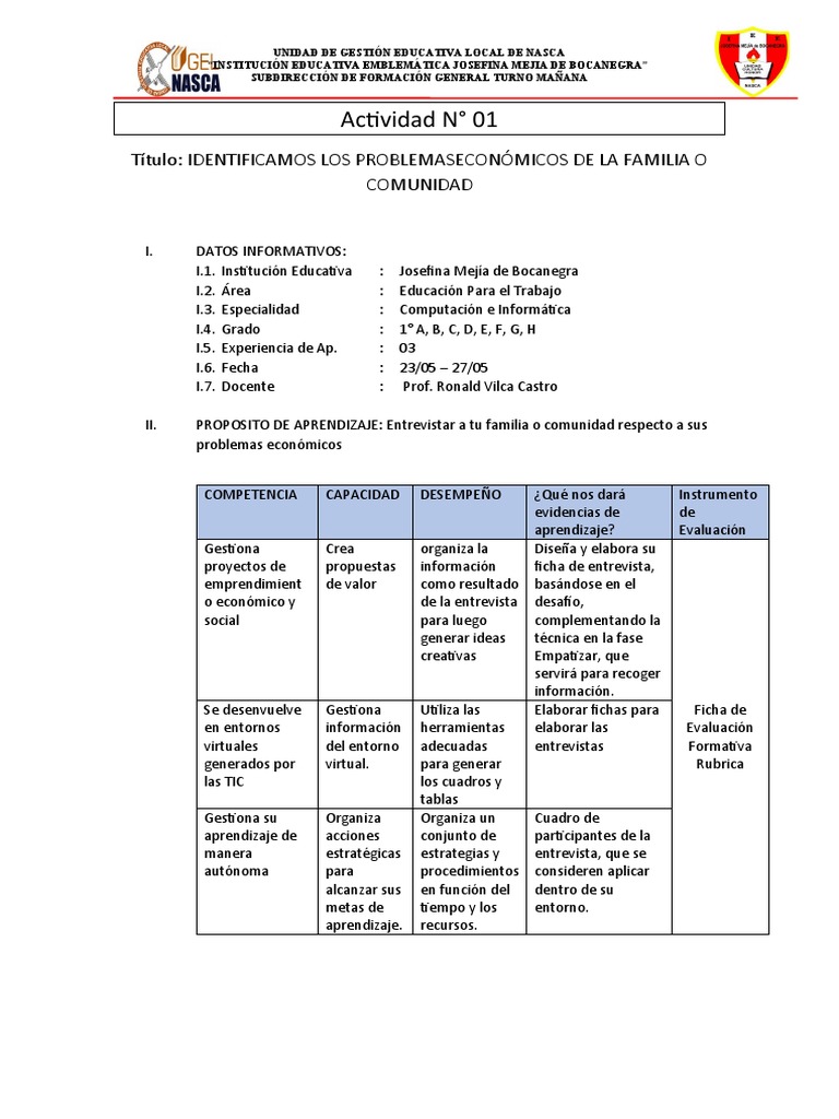 Sesión de aprendizaje 1 ept | PDF | Evaluación | Maestros
