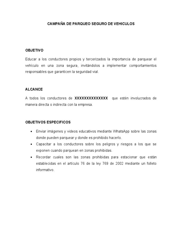 Campaña de Parqueo Seguro de Vehiculos | PDF | Calle | Intersección ...