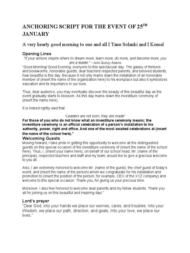 Anchoring Script For The Event of 25TH January | PDF | Language Arts & Discipline