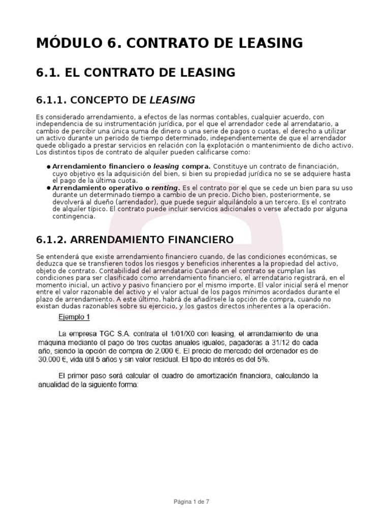 Conceptos Clave del Contrato de Leasing | PDF | Business | Economias