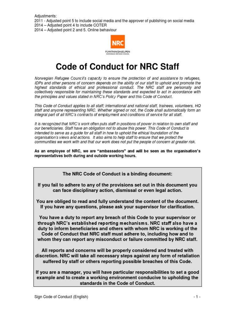 Code of Conduct For NRC Staff | PDF