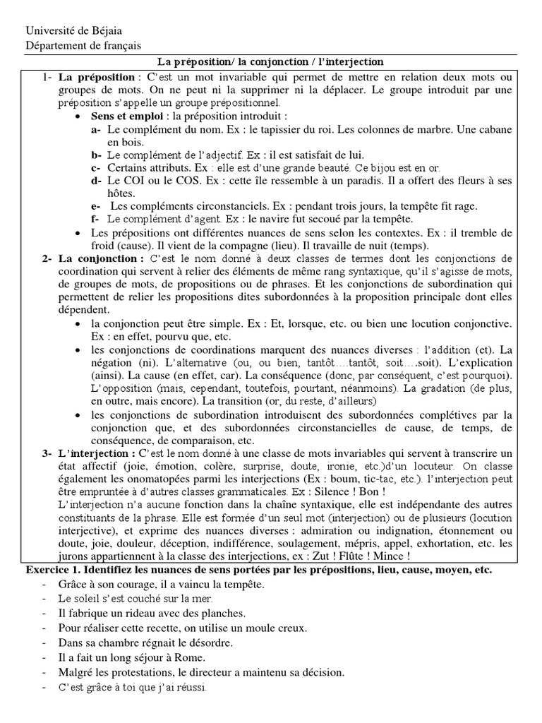 La Préposition Et Conjonction | PDF | Clause | Adposition