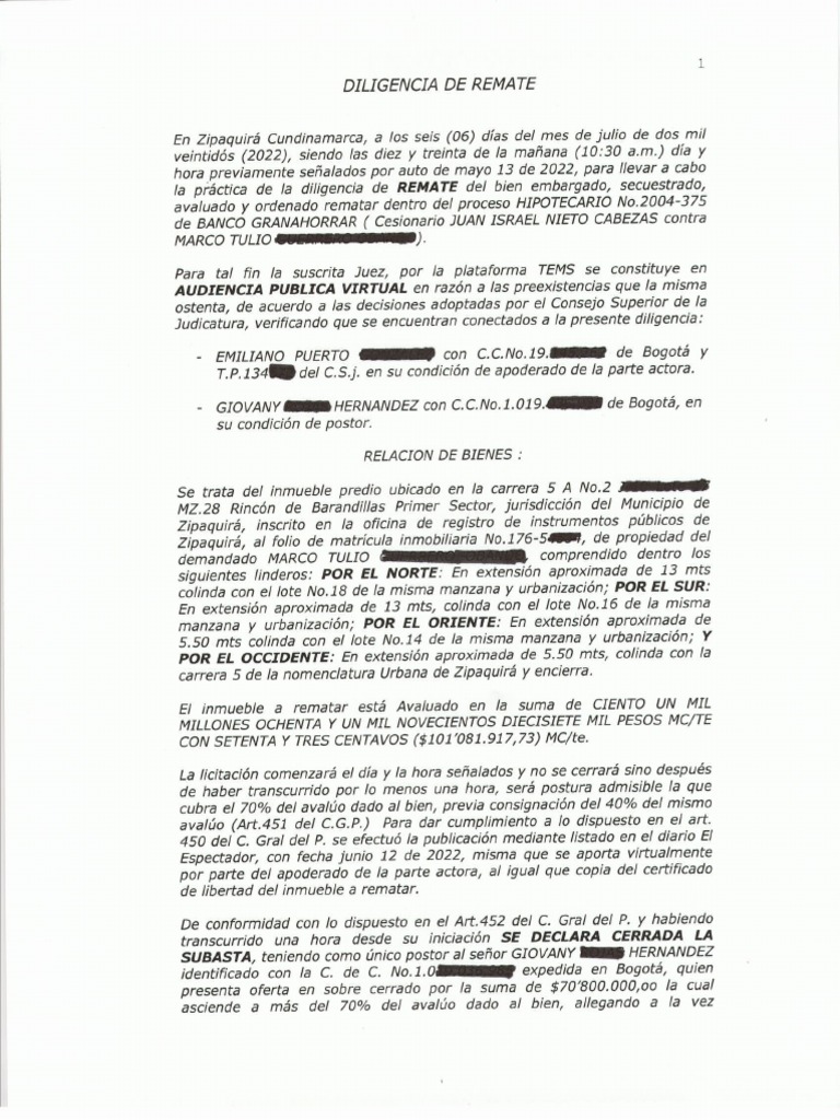 Acta de Remate | PDF