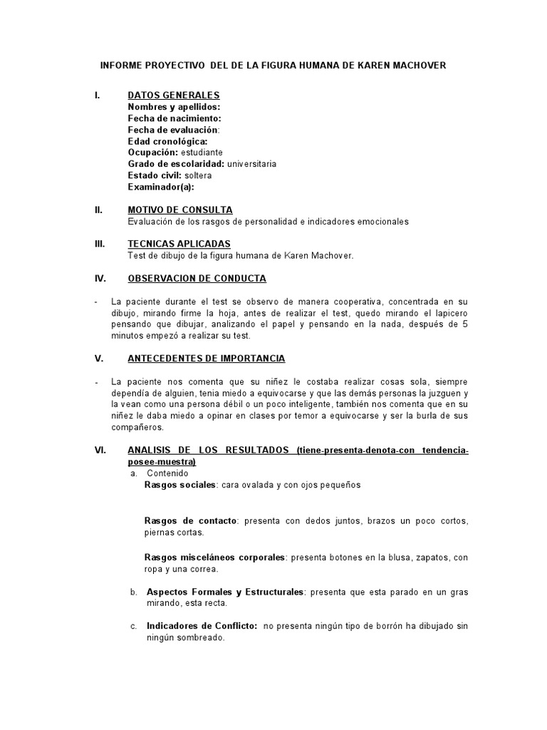 Modelo de Informe - Proyectivo | PDF | Sicología | Conceptos psicologicos