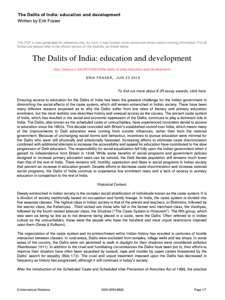 The Dalits of India Education and Development | PDF | Dalit | Schools