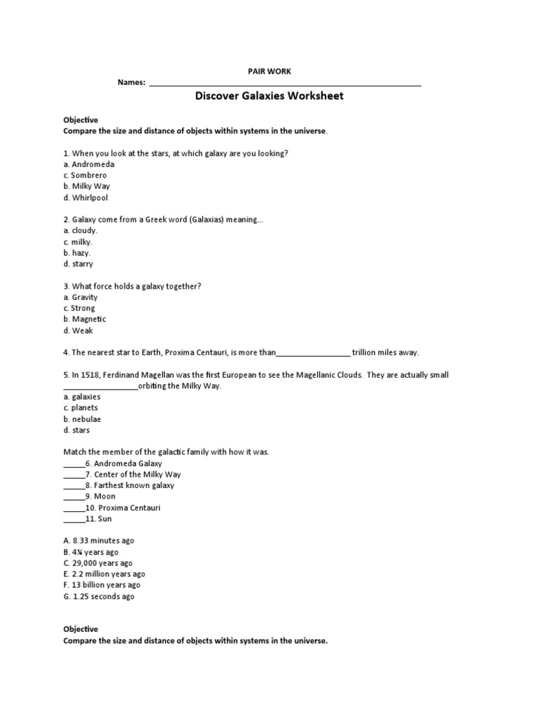 Discover Galaxies Worksheet Pair Work | PDF | Galaxy | Milky Way