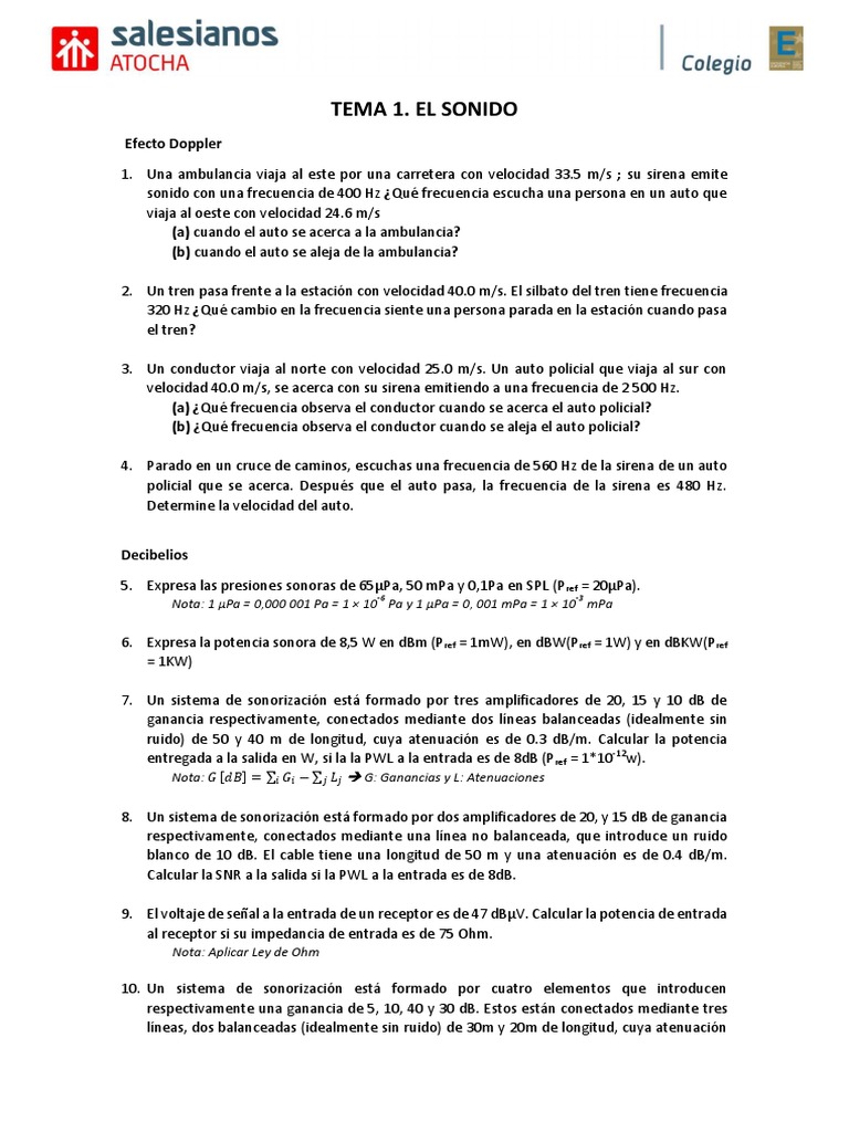 Ejercicios Tema1 | PDF | Decibel | Sonido