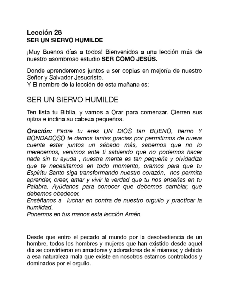Ser Un Siervo Humilde: Lección 28 | PDF | Jesús | Pecado