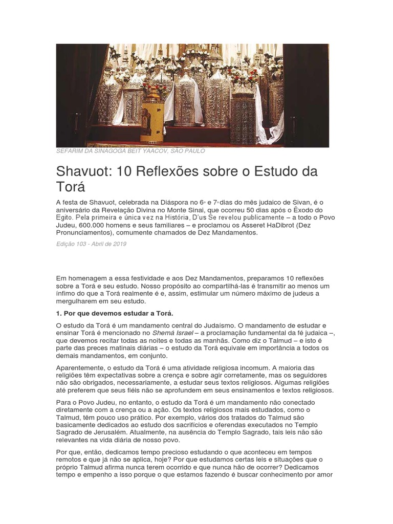 Shavuot 10 Reflexões Sobre o Estudo Da Torah | PDF | Torá | Deus
