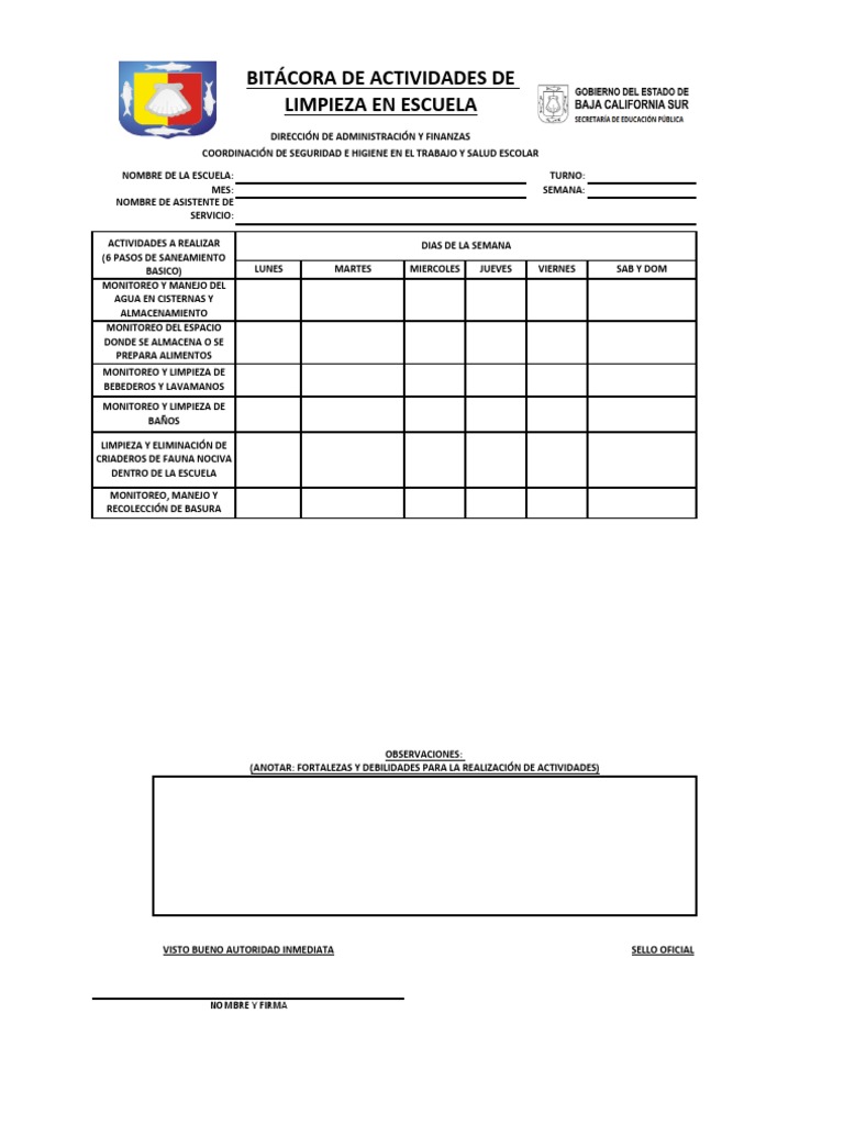 Bitacora de Limpieza | PDF